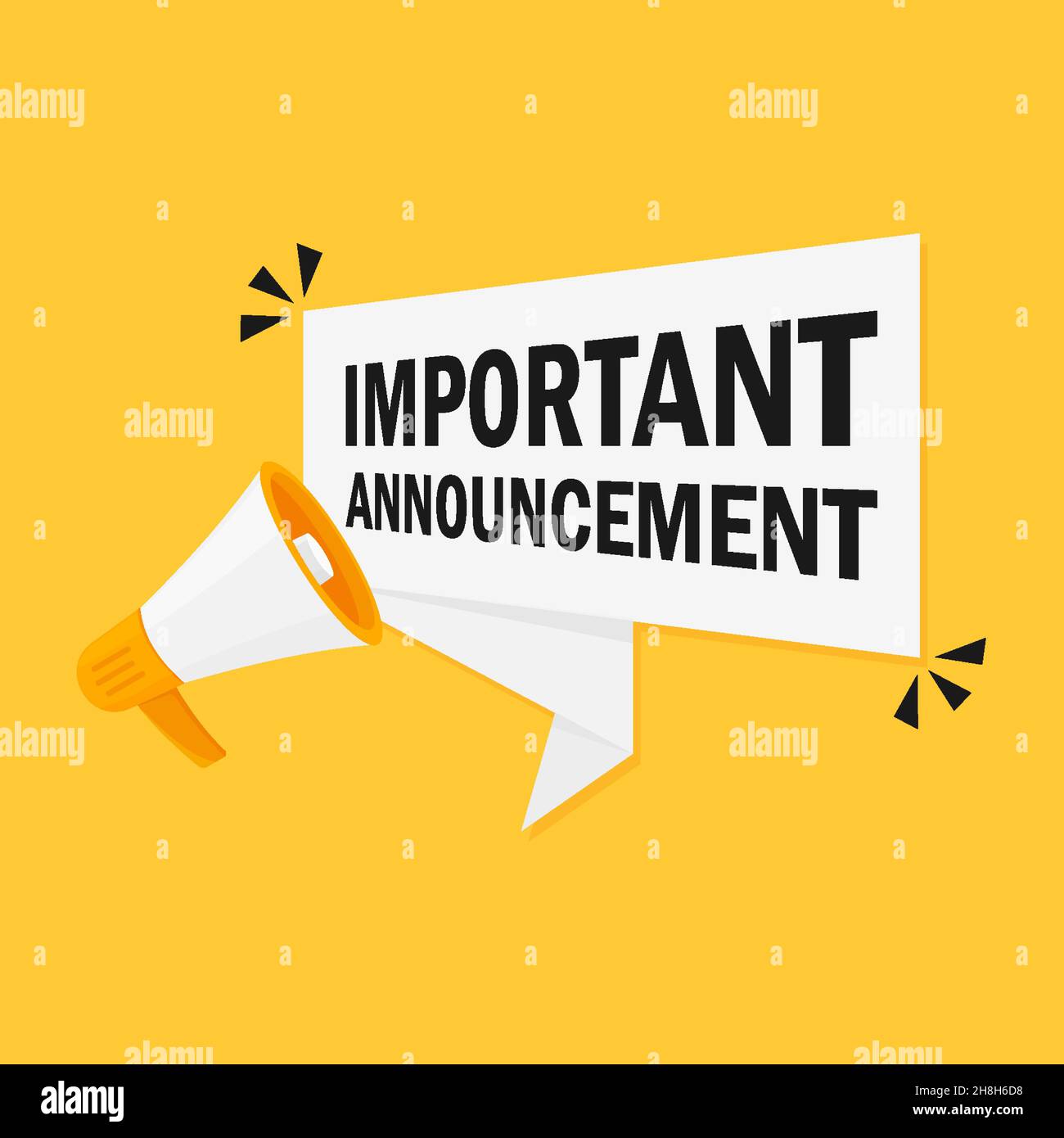 Megaphone with Important Announcement speech bubble. Loudspeaker ...