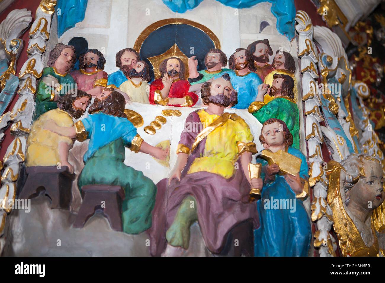 St. Michael church, Baroque pulpit altar, 1634, Last Supper with 13 ...