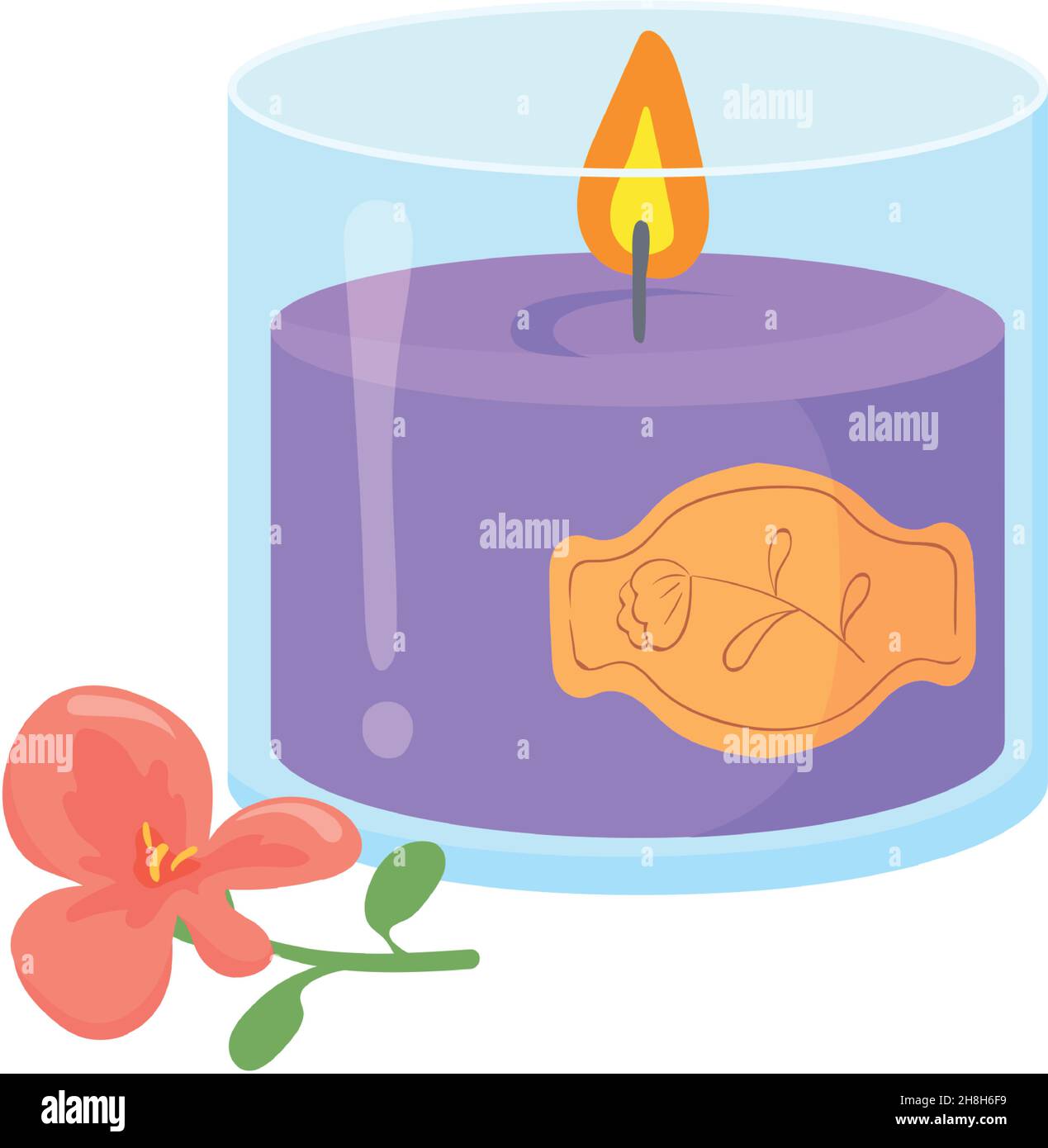 Purple candle in jar. Cartoon aromatic fire bright for yoga, various ...