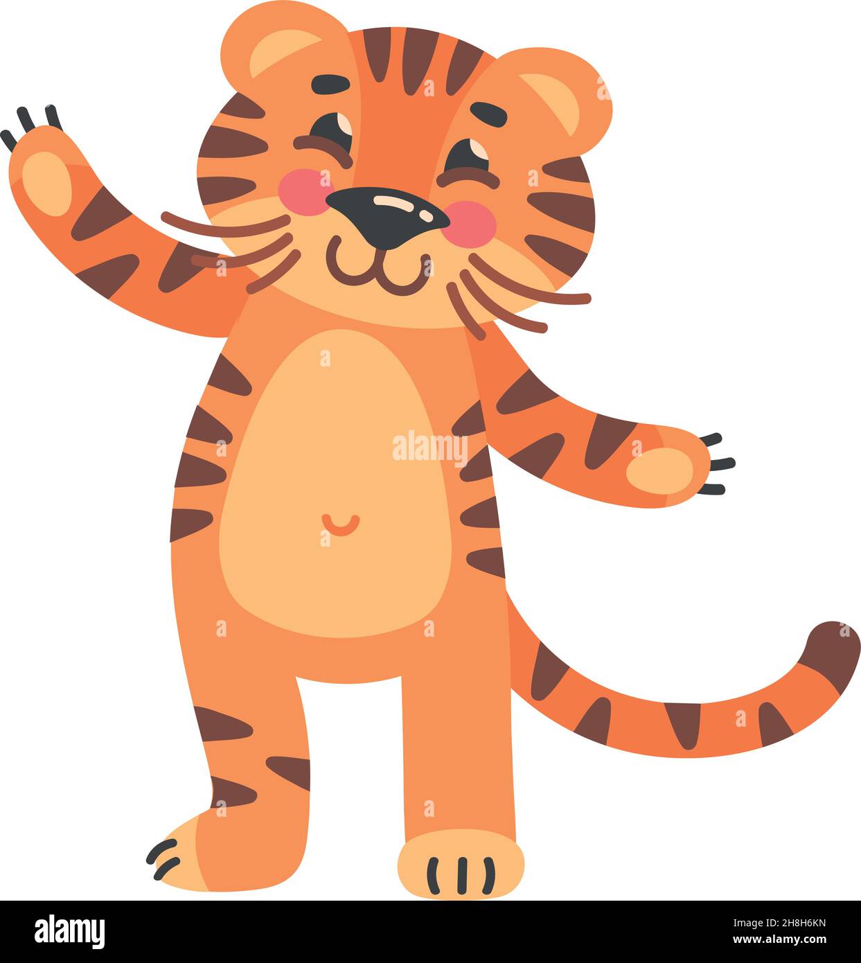 New year mascot. Dancing smiling tiger, vector illustration isolated on white background Stock ...