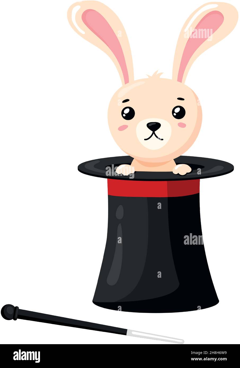 Rabbit peeking out of hat. Magician hats with bunny ears, vector ...