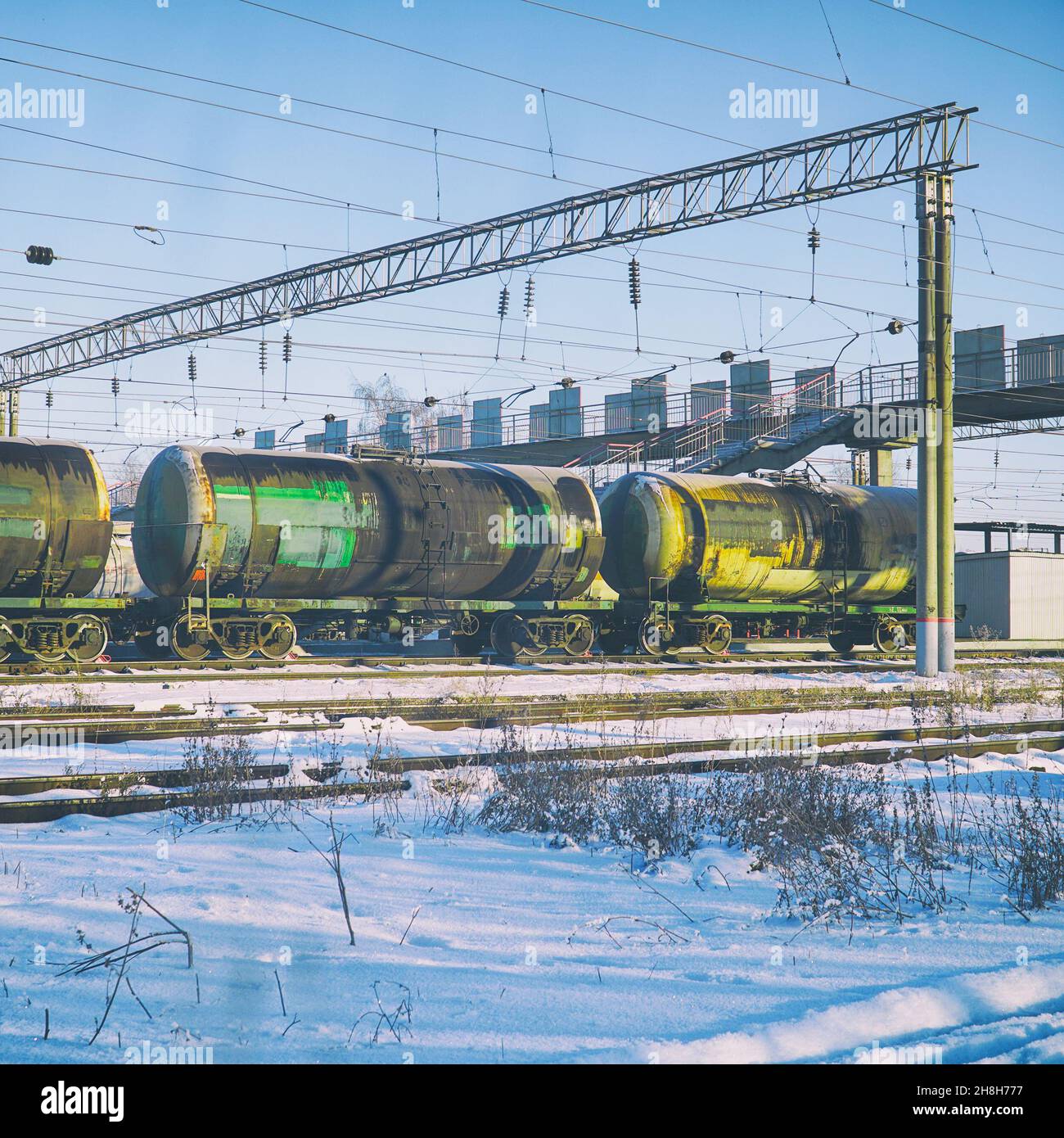 Railway tanks at the station against the blue sky Stock Photo - Alamy
