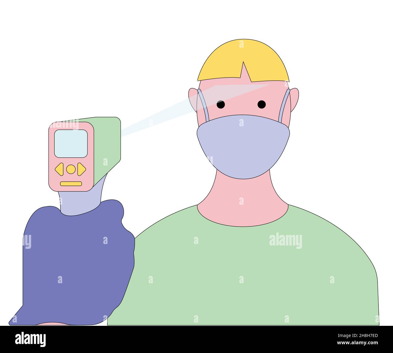 Person getting his body temperature measured with contactless infrared ...