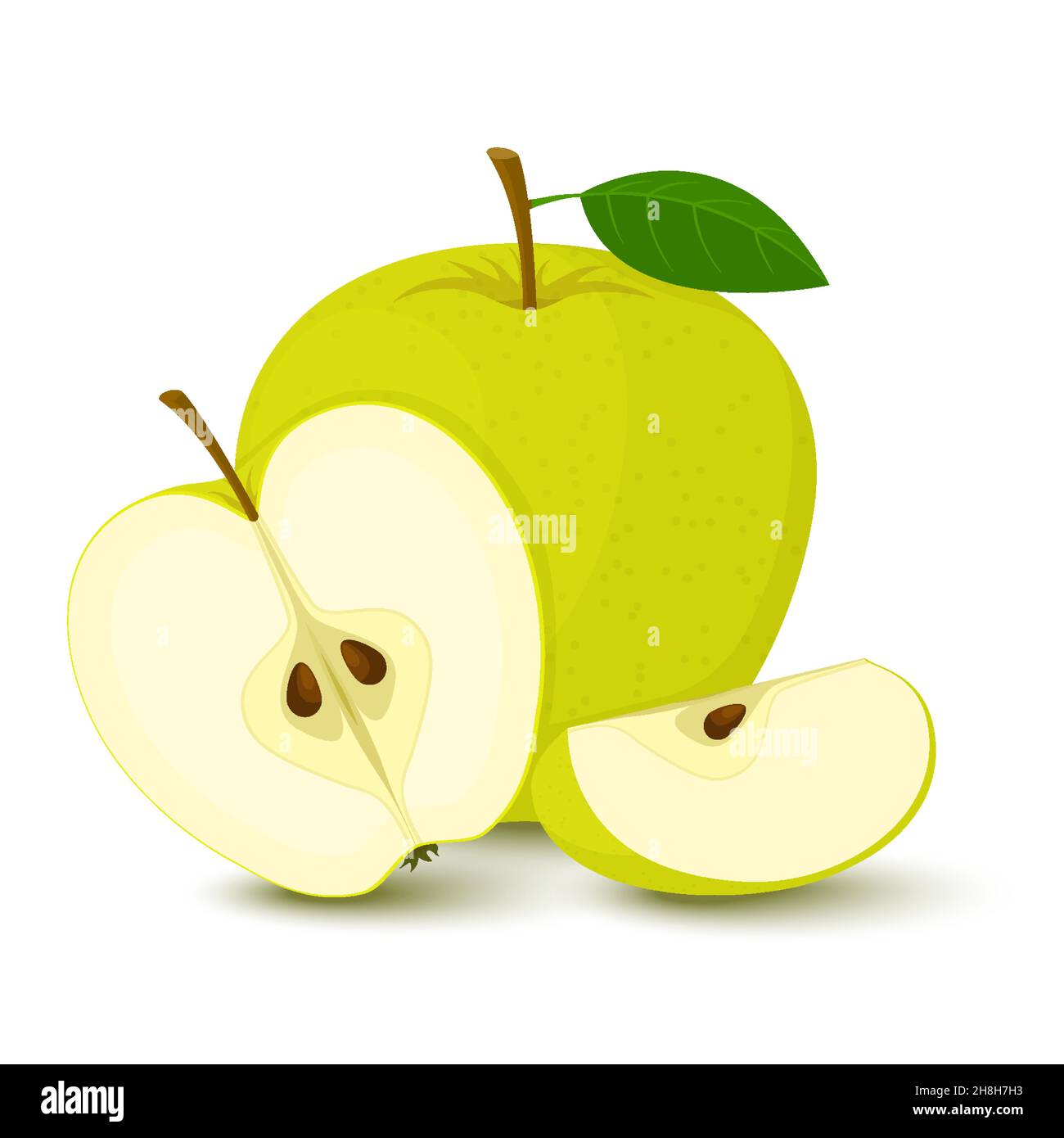 Apple. Composition with whole, half and sliced green apples isolated on ...