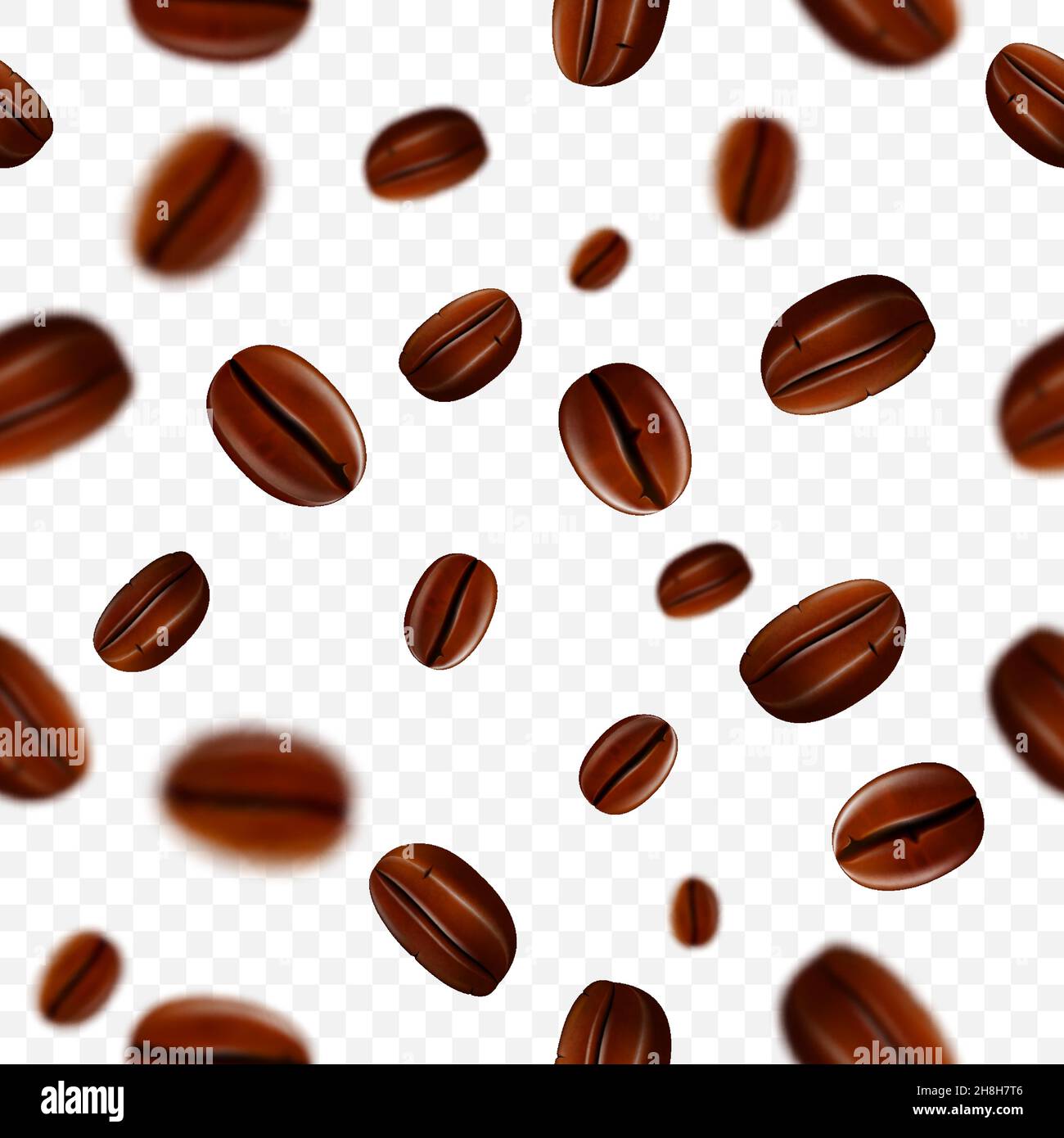 Flying coffee beans background. Seamless realistic brightly flying ...