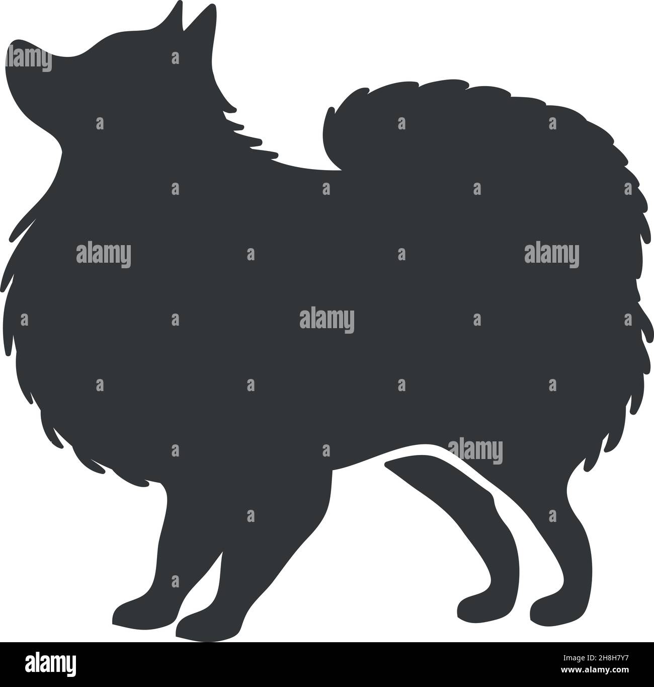 Pomeranian silhouette. Fluffy spitz home dog stencil, vector icon ...