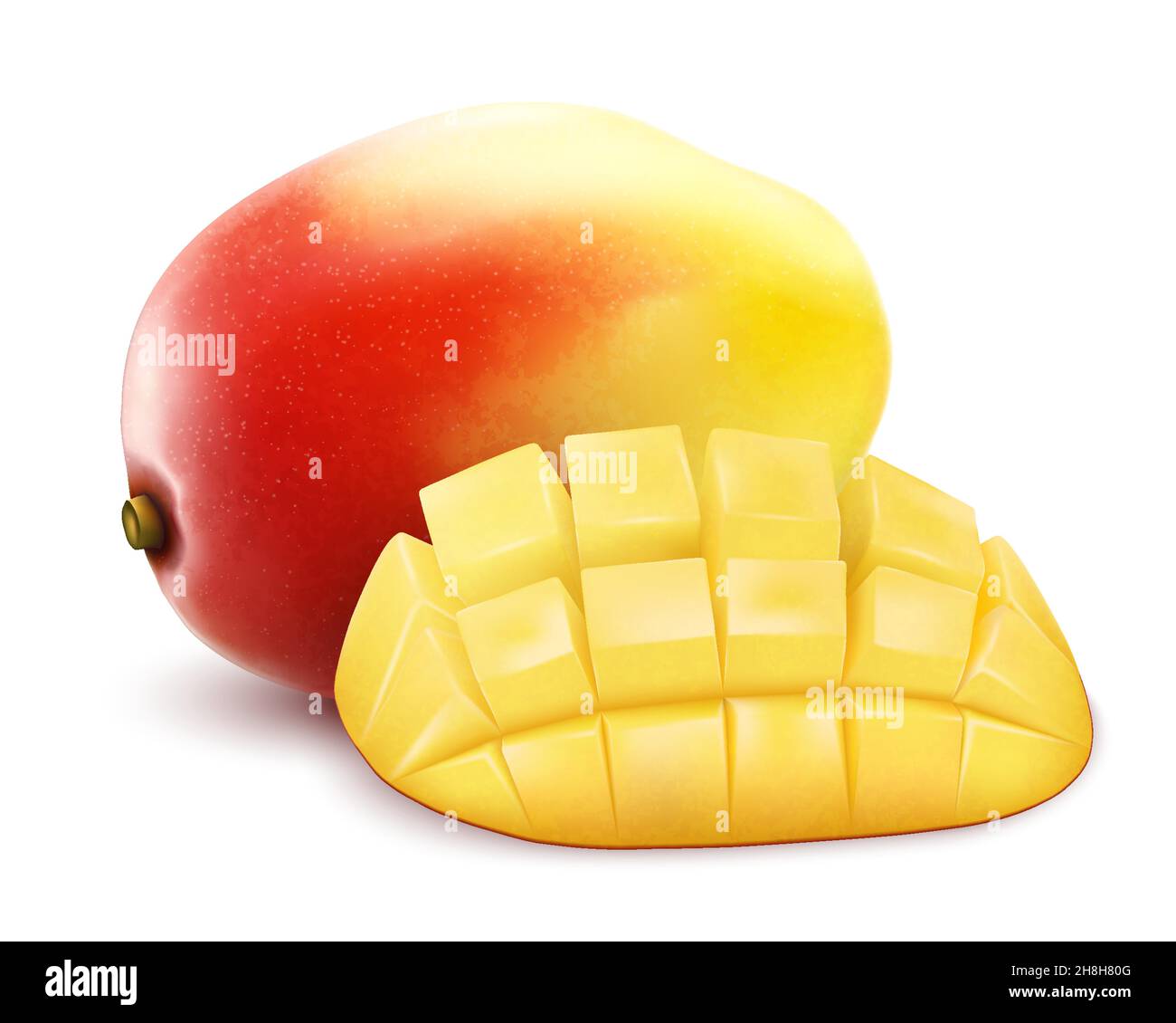 Mango whole and sliced mango cubes isolated on white background . Sweet ...