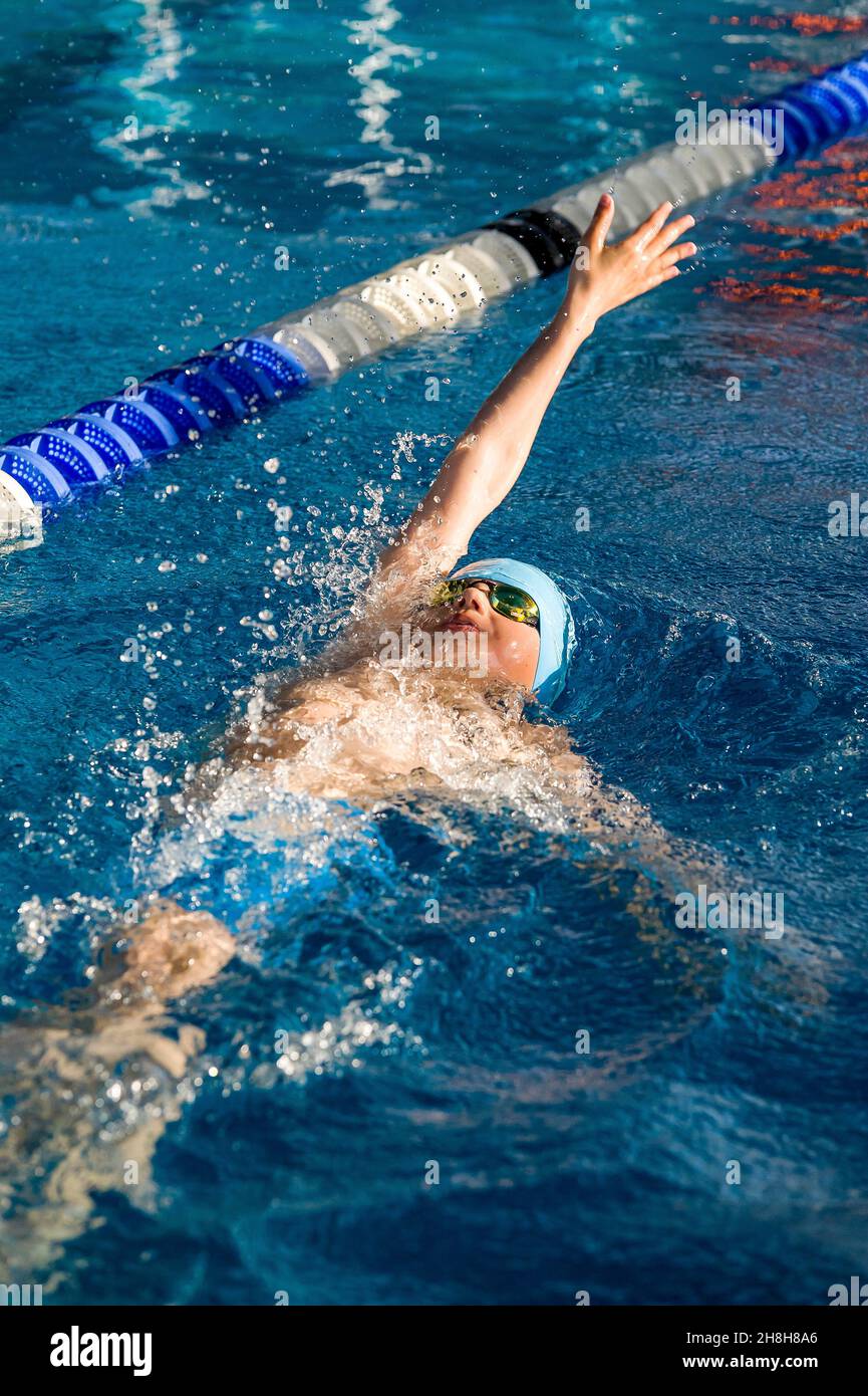 backstroke swimmer in the swiming pool Stock Photo - Alamy