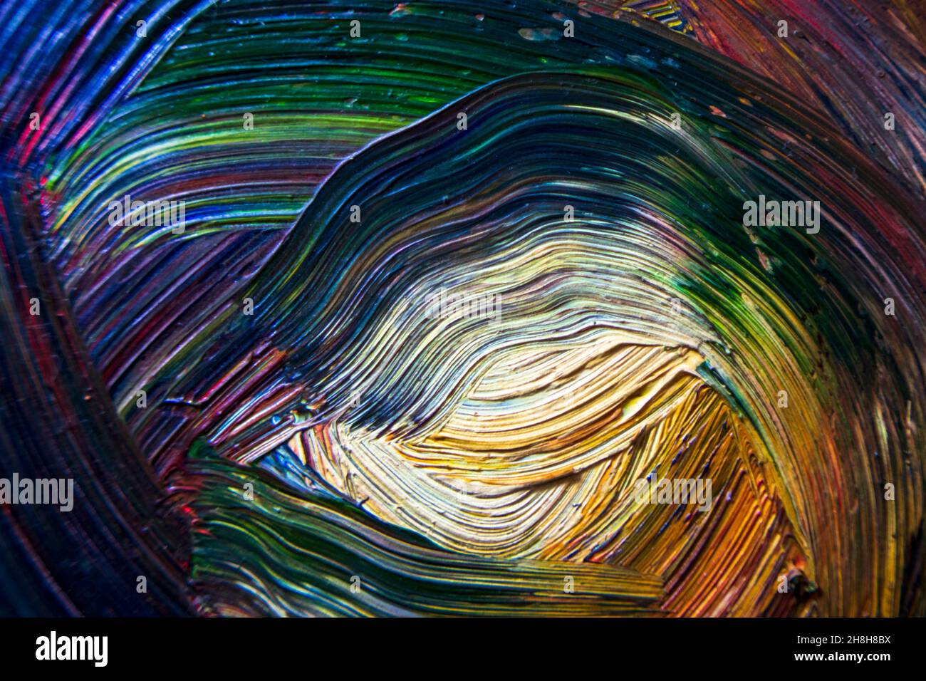 Selective focus of paint strokes. Abstract colorful background. Close ...