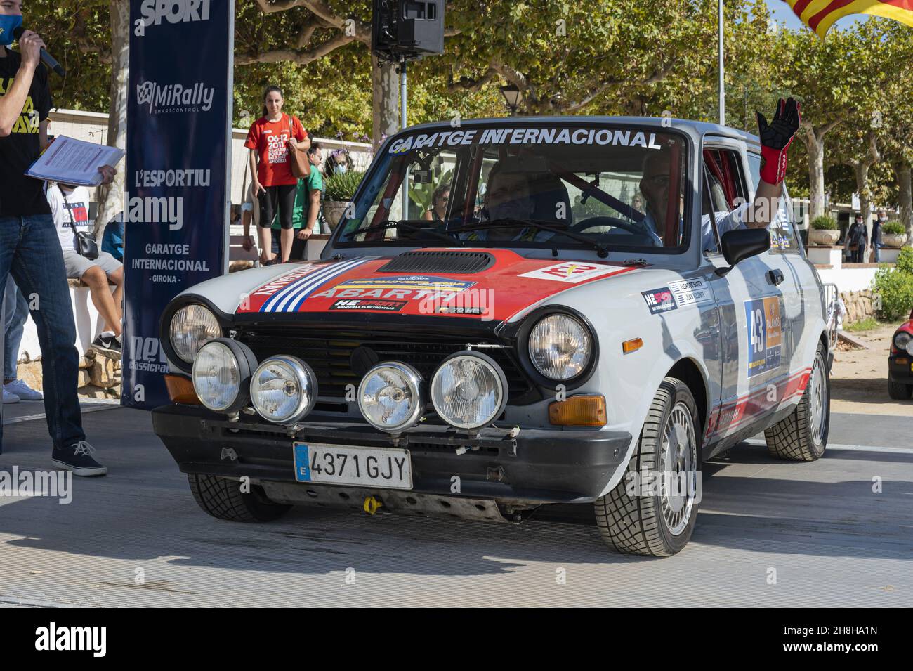 BARCELONA, SPAIN - Nov 03, 2021: A closeup of a gray Autobianchi A112 Abarth featured at the ...