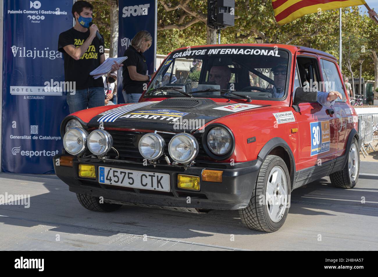 BARCELONA, SPAIN - Nov 03, 2021: A closeup of a red and black Autobianchi A112 Abarth featured ...