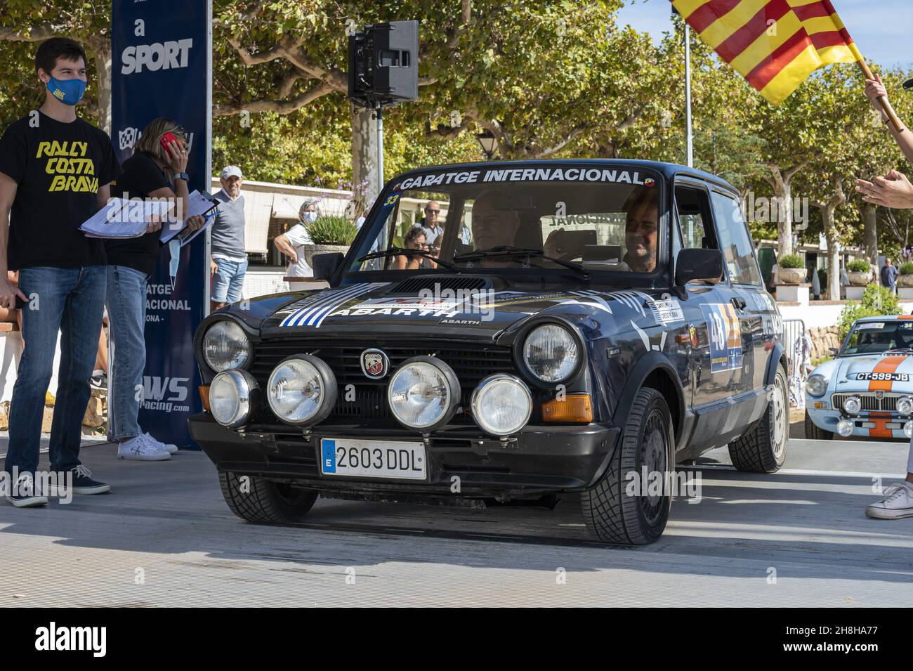 BARCELONA, SPAIN - Nov 03, 2021: A closeup of a black Autobianchi A112 Abarth featured at the ...