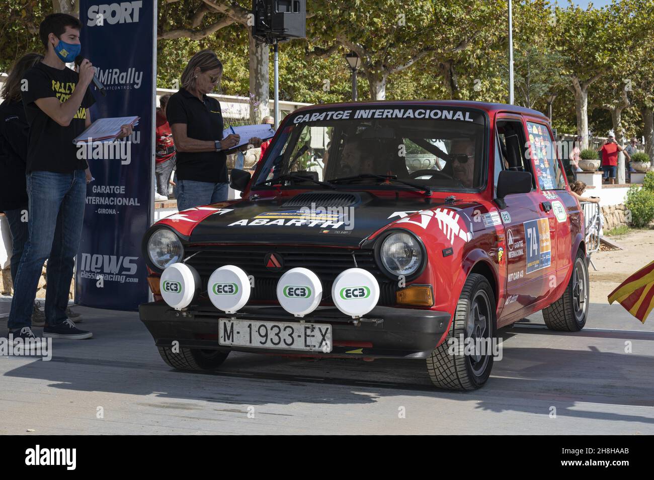 PALAMOS, SPAIN - Nov 03, 2021: A closeup of a red and black Autobianchi A112 Abarth featured at ...