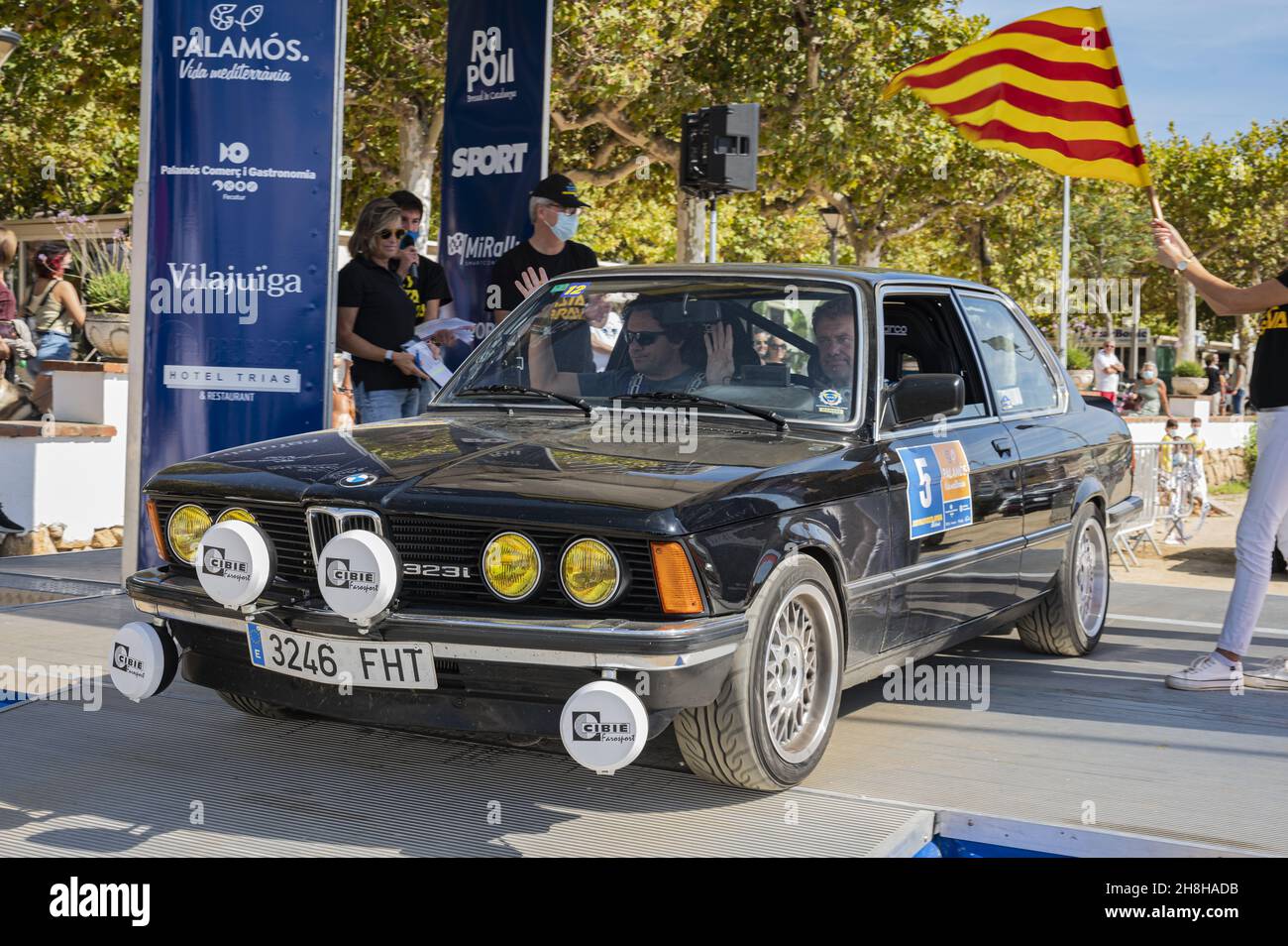 PALAMOS, SPAIN - Nov 03, 2021: A closeup of a black BMW E21 323i ...