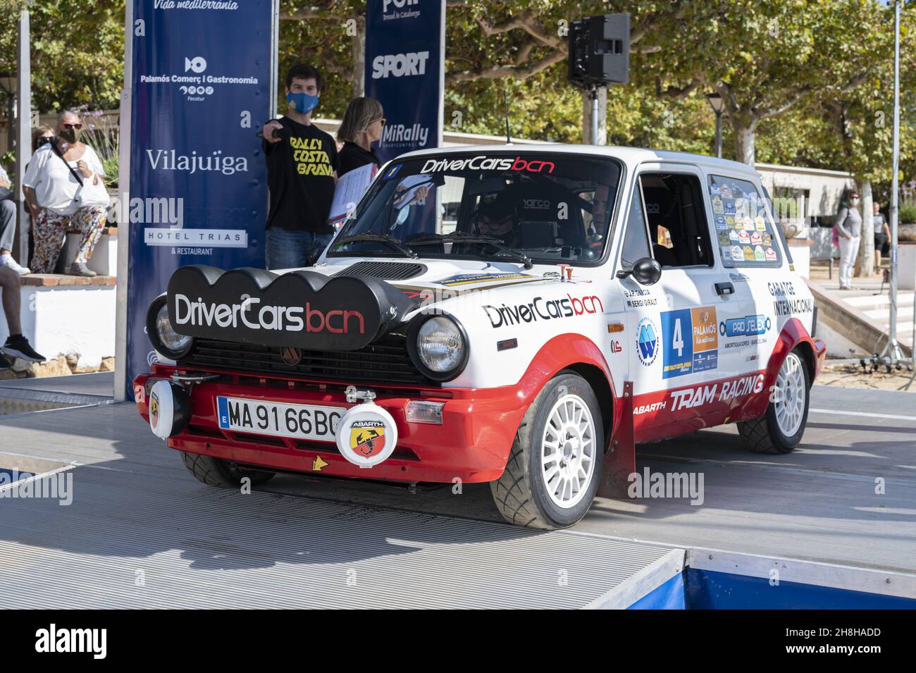 PALAMOS, SPAIN - Nov 03, 2021: A closeup of an Autobianchi A112 Abarth featured at the XVIII ...