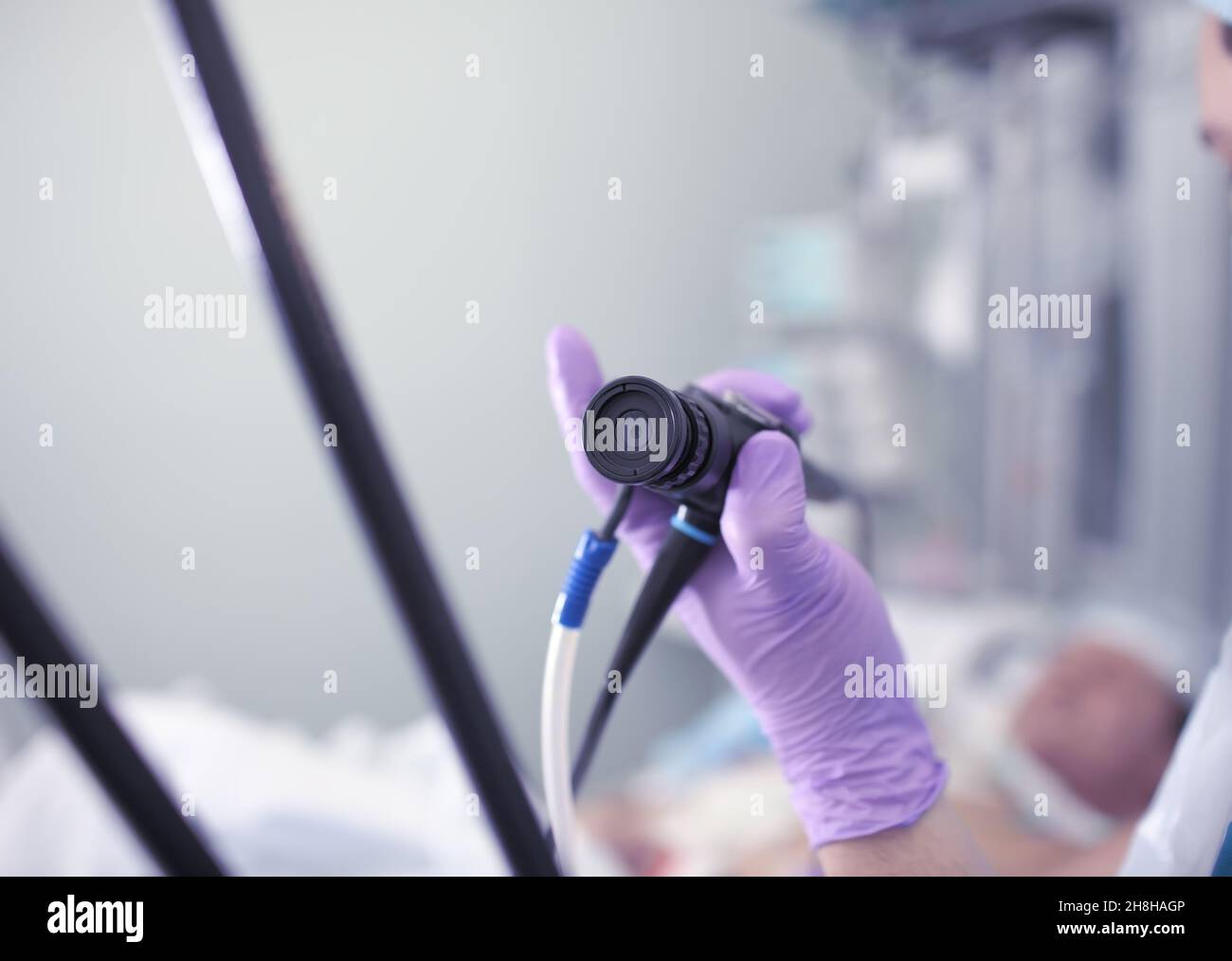 Therapeutic bronchoscopy process in the critical care unit Stock Photo ...