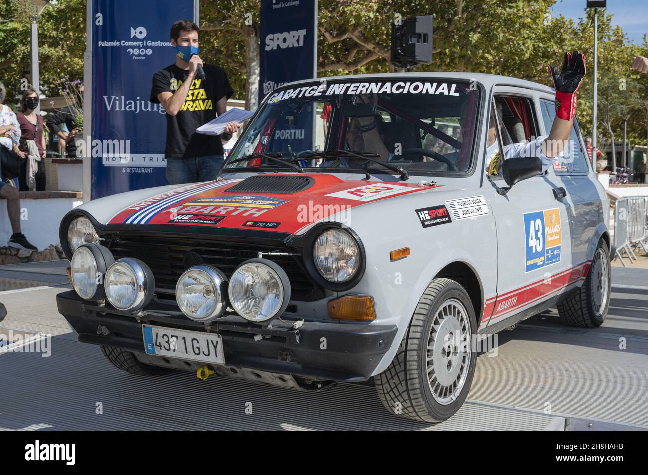 PALAMOS, SPAIN - Nov 03, 2021: A closeup of an Autobianchi A112 Abarth featured at the XVIII ...