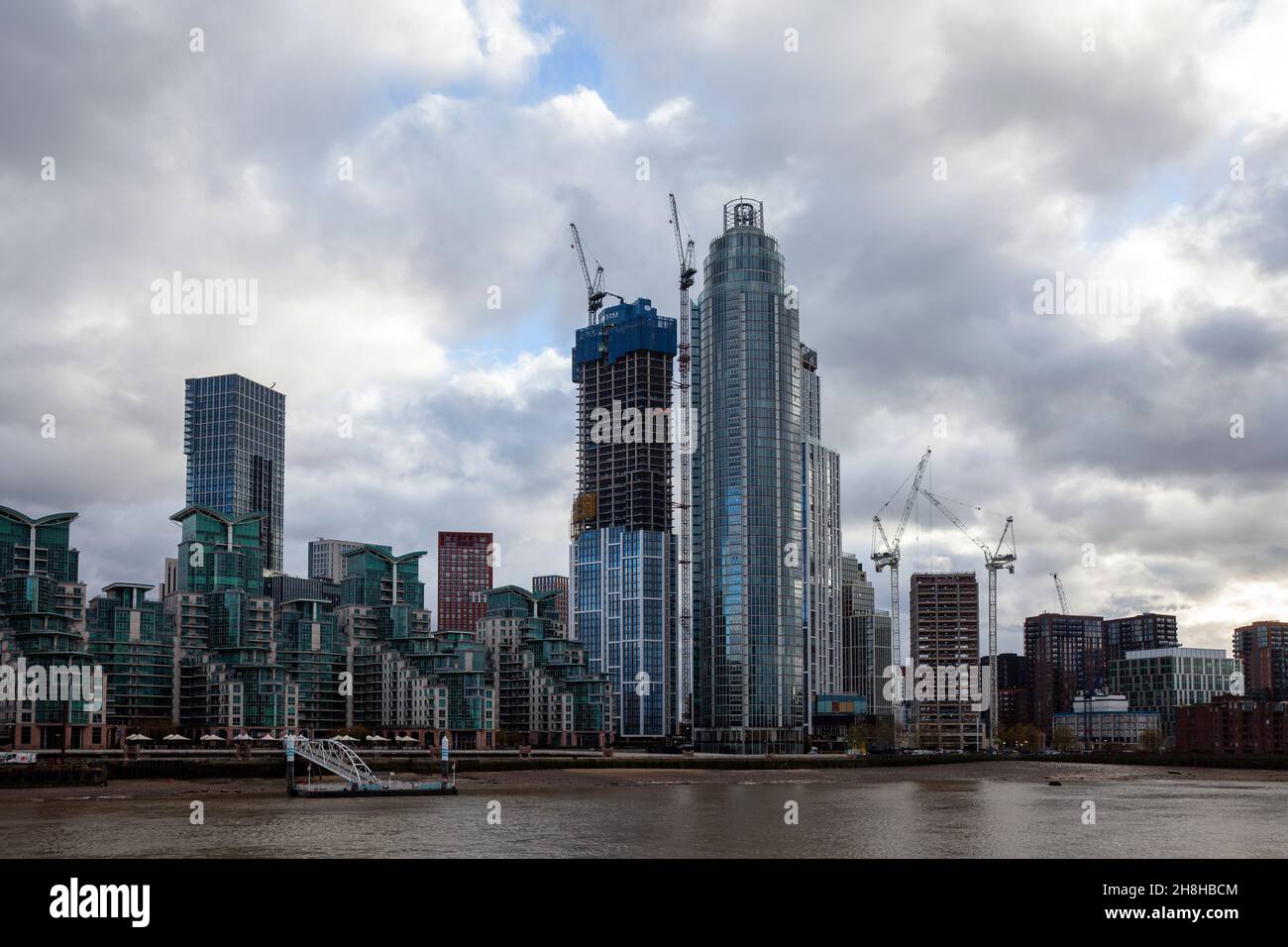 NIne Elms Buildings Viewed From Thames Riverside North Bank, London UK ...