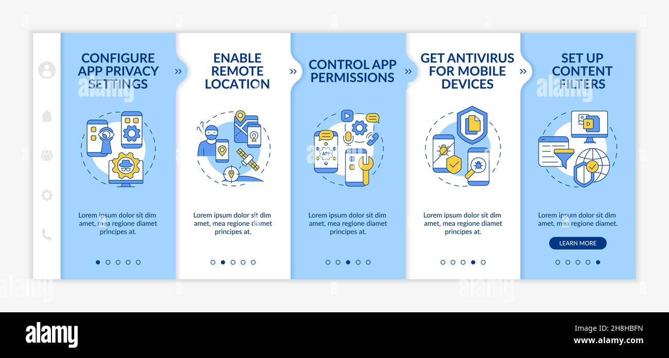 Apps privacy setting configuration onboarding vector template Stock ...