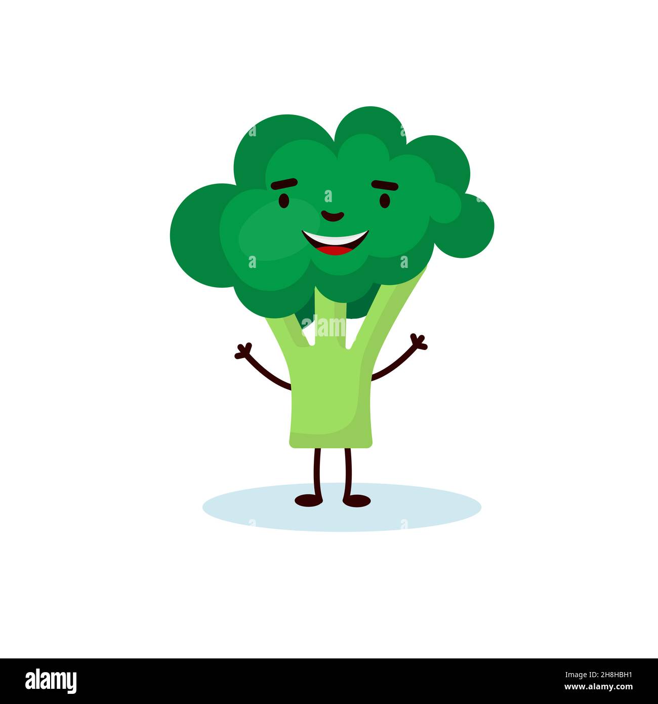 Vector flat illustration of cheerful cartoon broccoli isolated on white ...