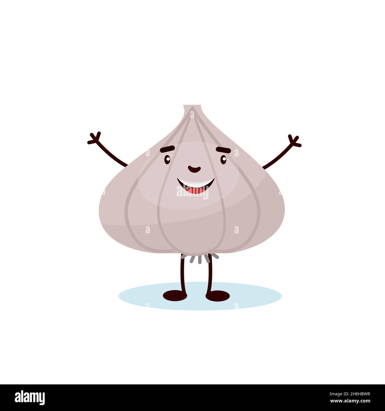 Vector flat illustration of cheerful cartoon garlic isolated on white ...
