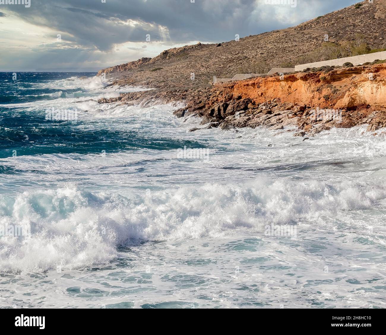 Waves. Windy weather on the coast of Syros island in Kokina Beach ...