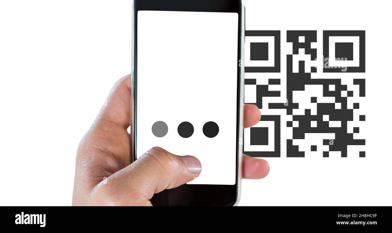 Cropped hand scanning qr code with smart phone with copy space against ...