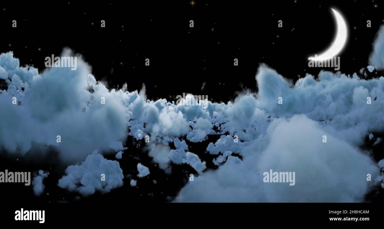 Composition of crescent moon and clouds at night with copy space Stock ...