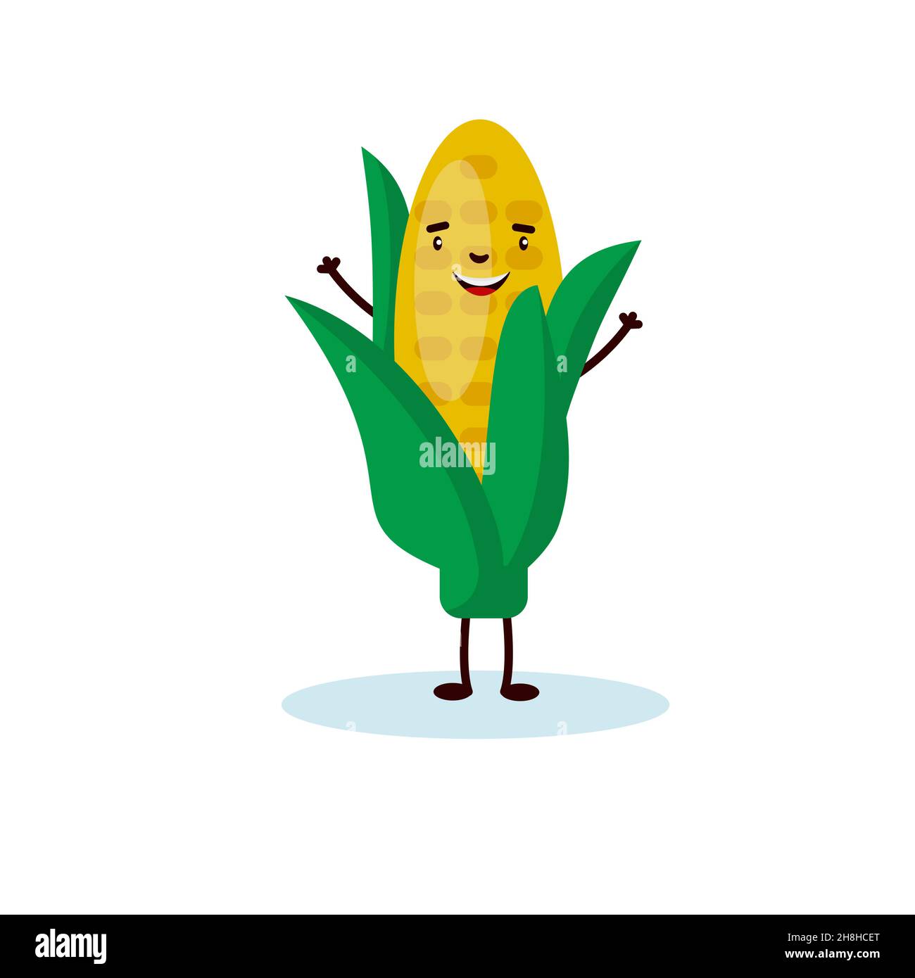 Vector flat illustration of cheerful cartoon corn isolated on white ...