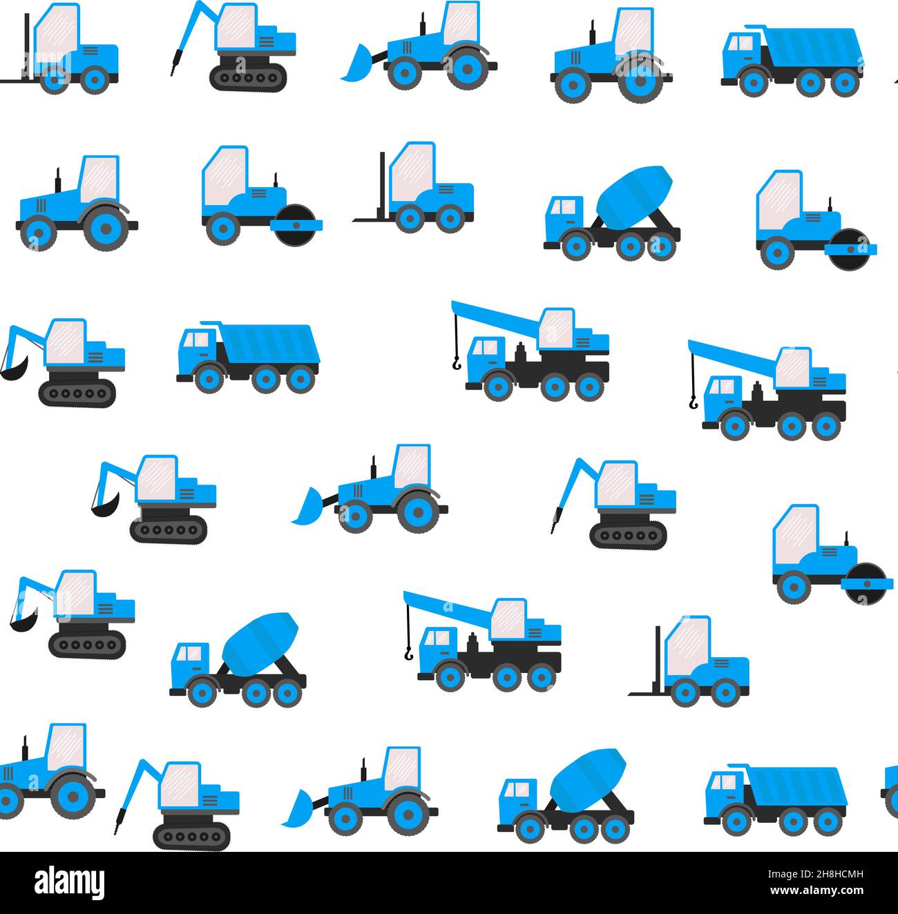Seamless Pattern With Construction Tracks: Dipper, Bulldozer, Tractor ...