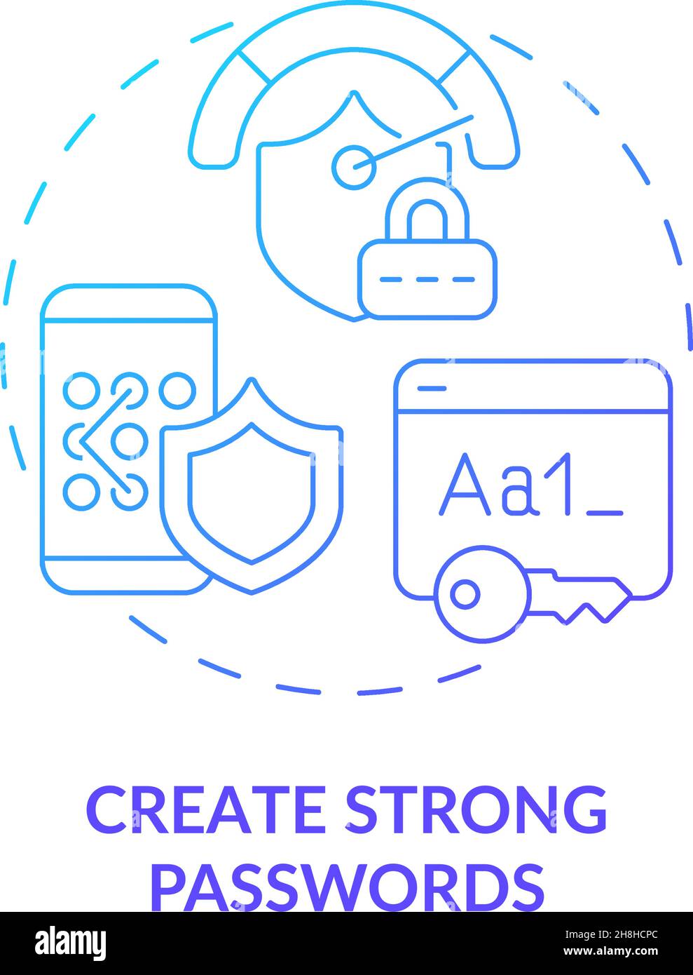 Strong password to save data blue gradient concept icon Stock Vector ...