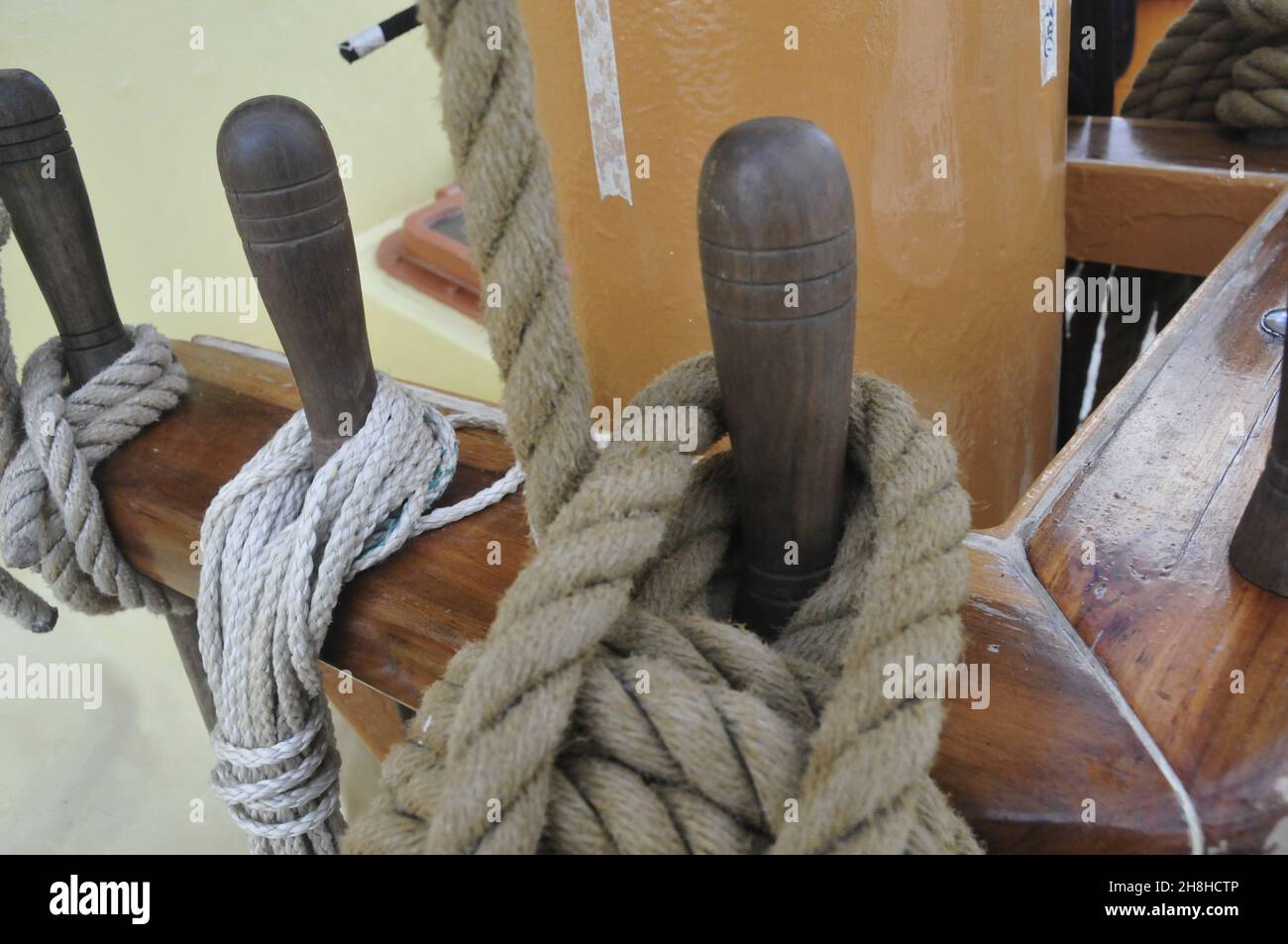 Document board with ropes on sailing ship Stock Photo - Alamy