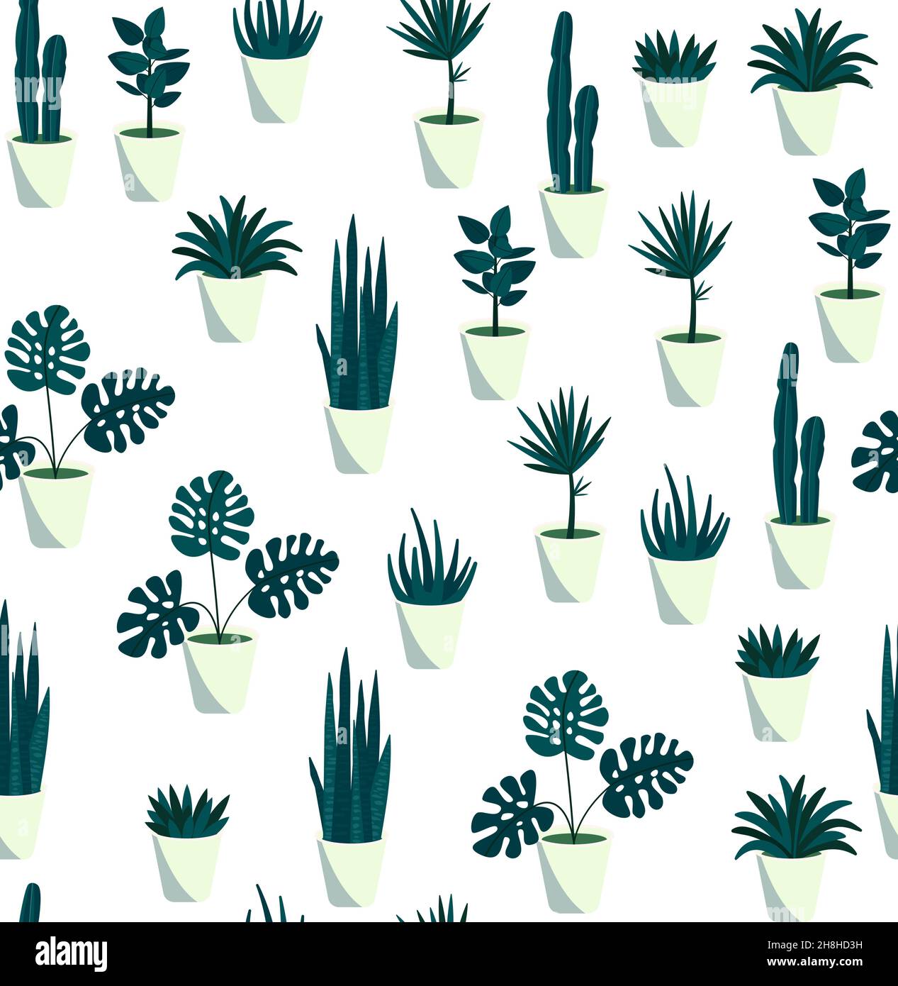Houseplants seamless pattern. Repetitive vector illustration of various ...