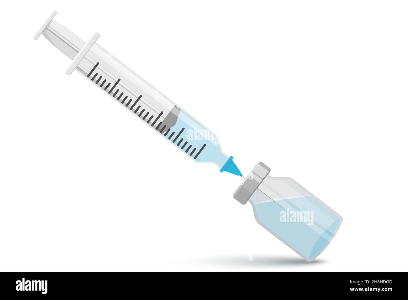 Medical syringe with a needle in a vial with a vaccine for hypodermic ...