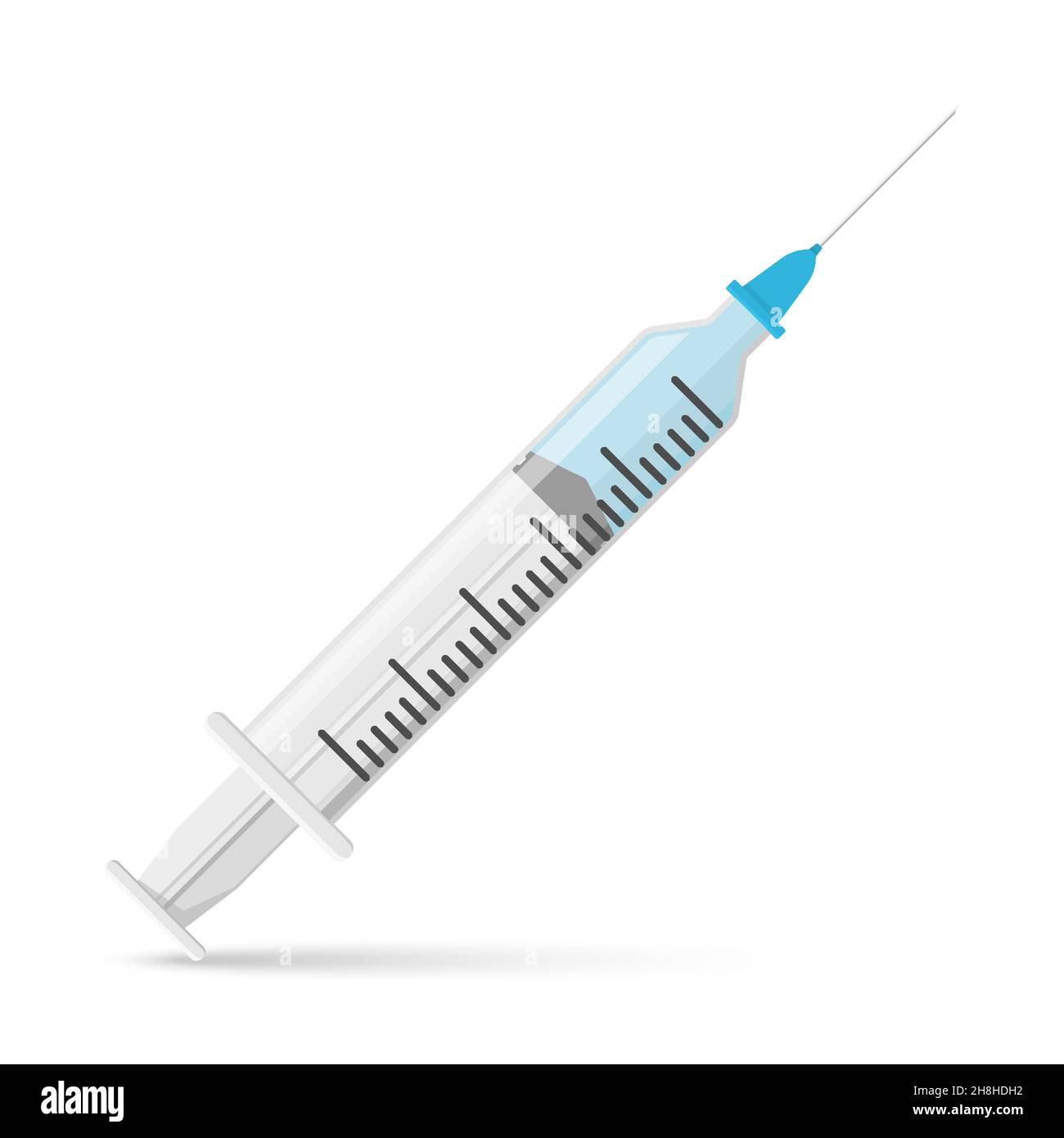 Medical syringe with liquid and droplet on a white background. Syringe ...
