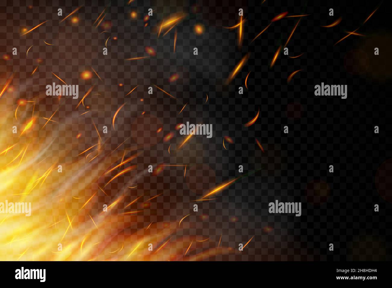 Fire. Fire sparks flying up on transparent background. Smoke and ...