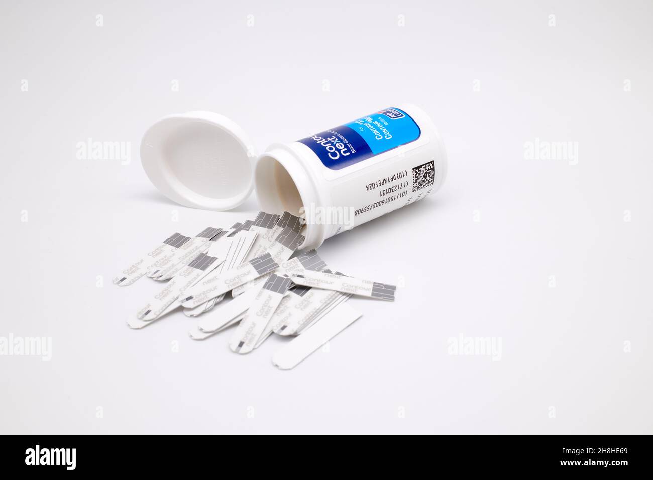 Accu-Chek blood gloucose test strips for finger pricking to obtain a ...