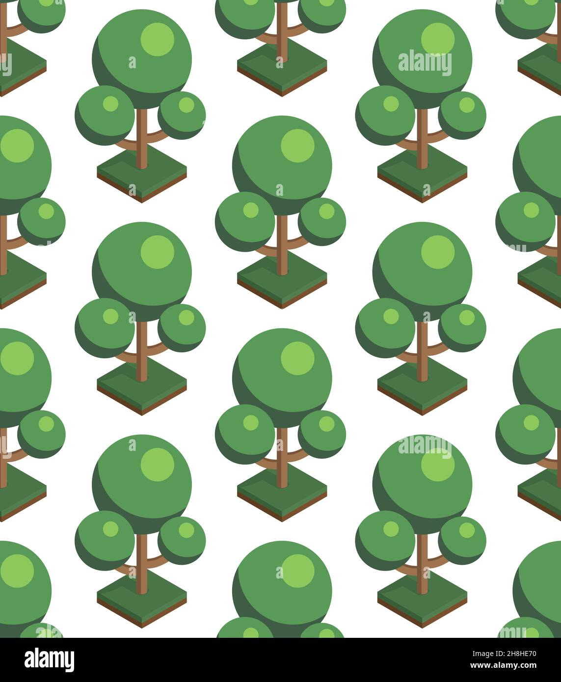Seamless vector pattern in trees isometric. Forest on a white ...