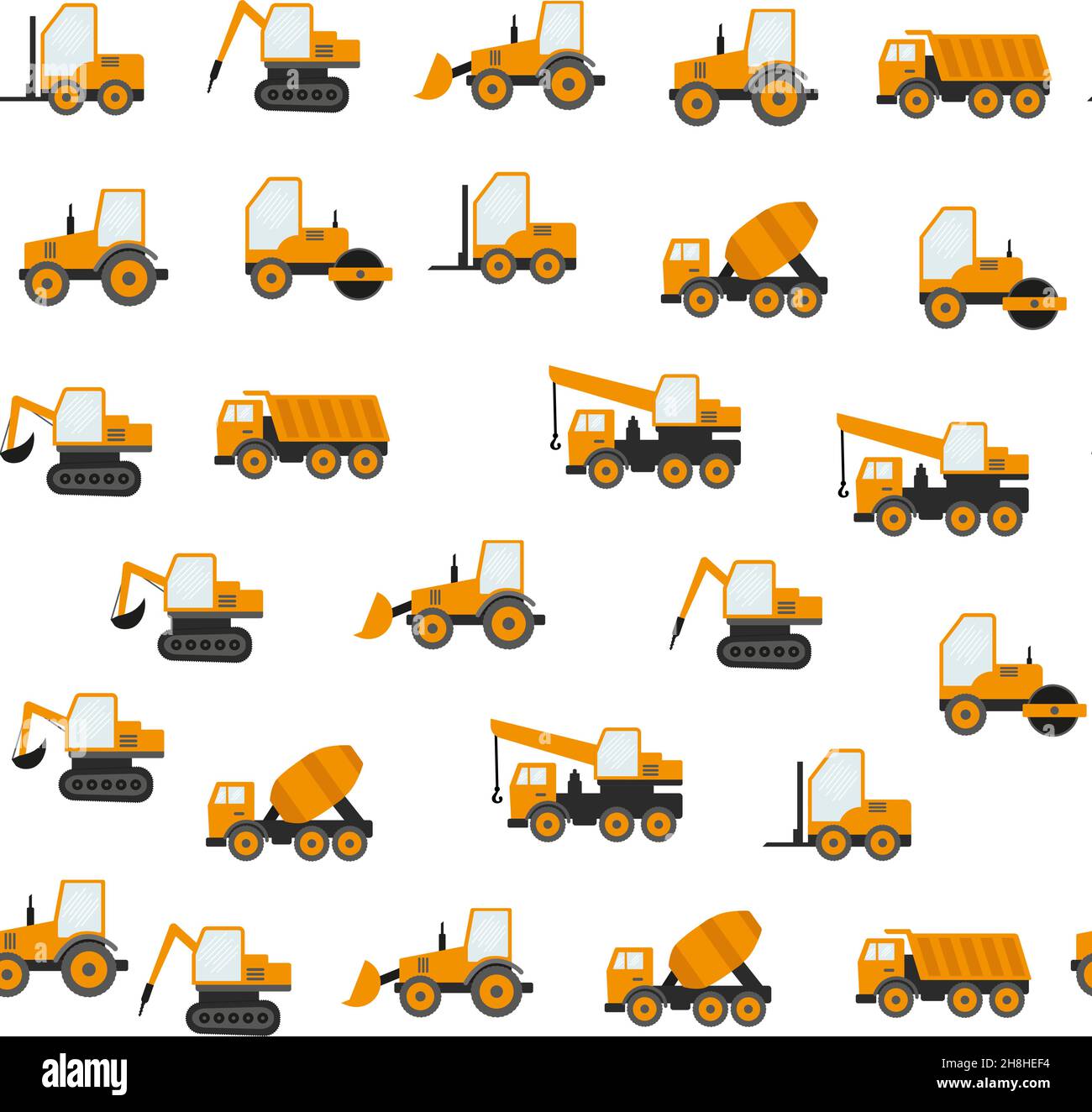 Seamless Pattern With Construction Tracks: Dipper, Bulldozer, Tractor ...
