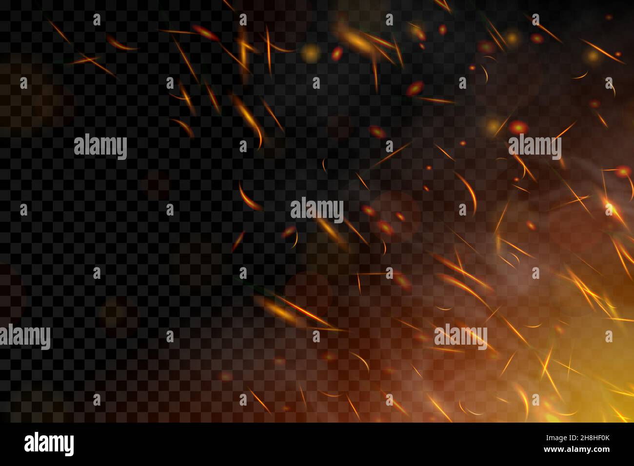 Fire. Fire sparks flying up on transparent background. Smoke and ...