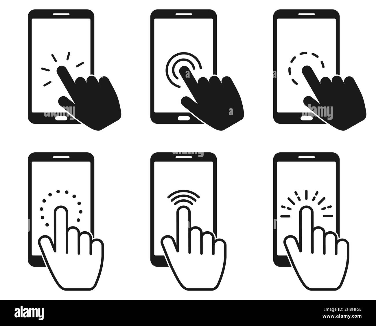 Set of Touch screen smartphone sign icon. Hand pointer symbol. Flat ...