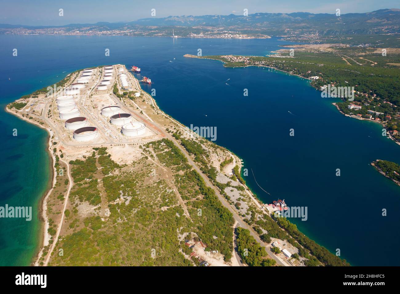 LNG terminal on Krk island aerial view, energy port in Croatia Stock ...