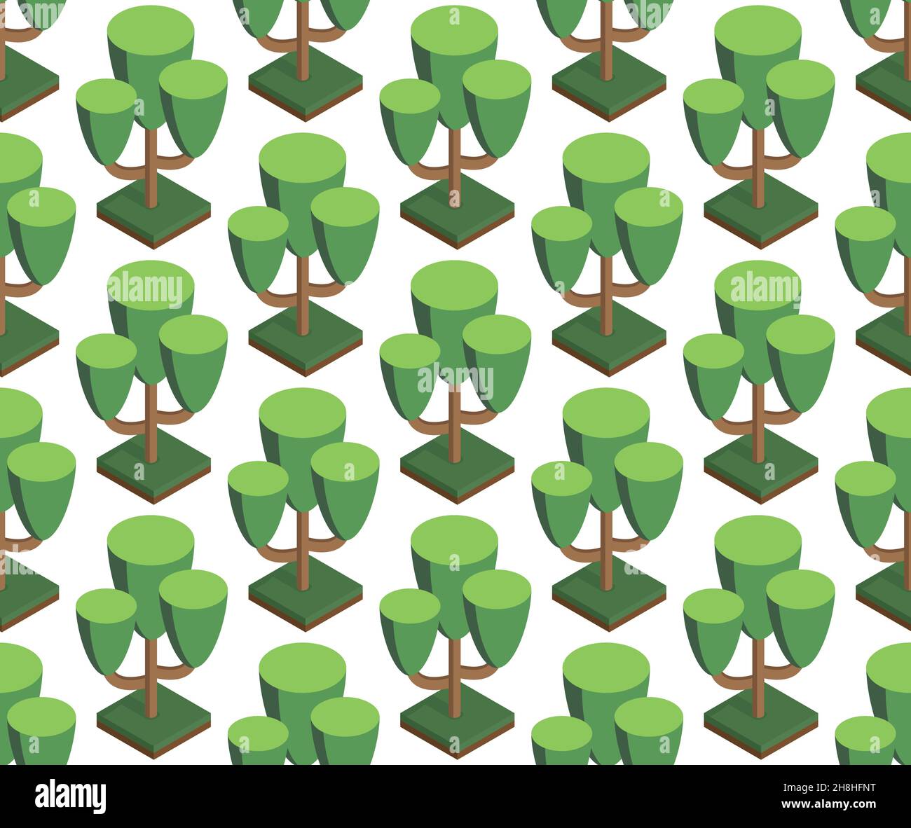 Seamless vector pattern in trees isometric. Forest on a white ...