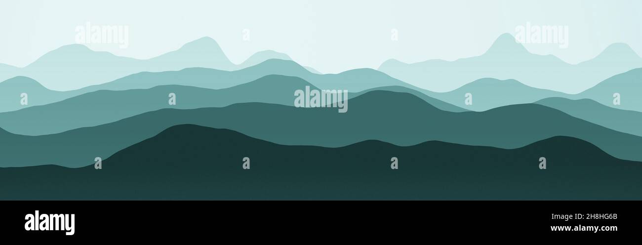 design light blue hills ridges wild mountainscape - panoramic image ...