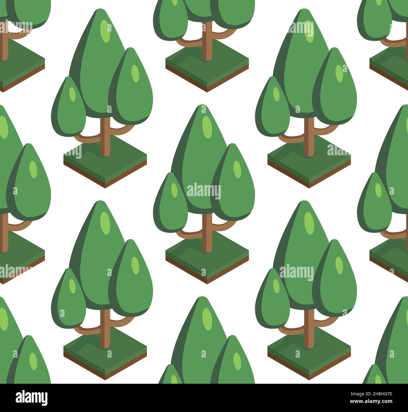 Seamless vector pattern in trees isometric. Forest on a white ...