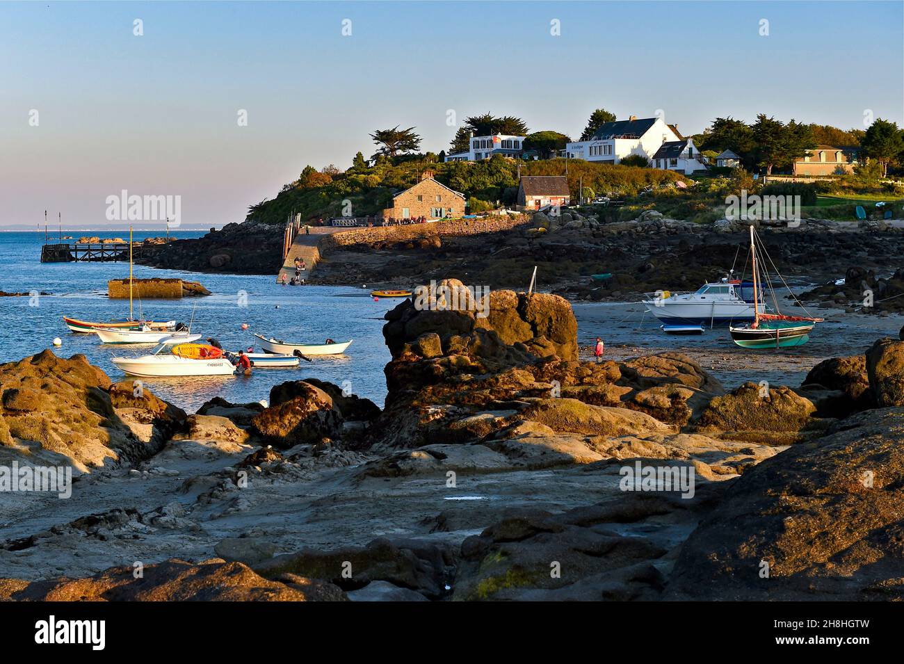 France, Manche, Chausey Islands, setting sun on the Grande île Stock ...