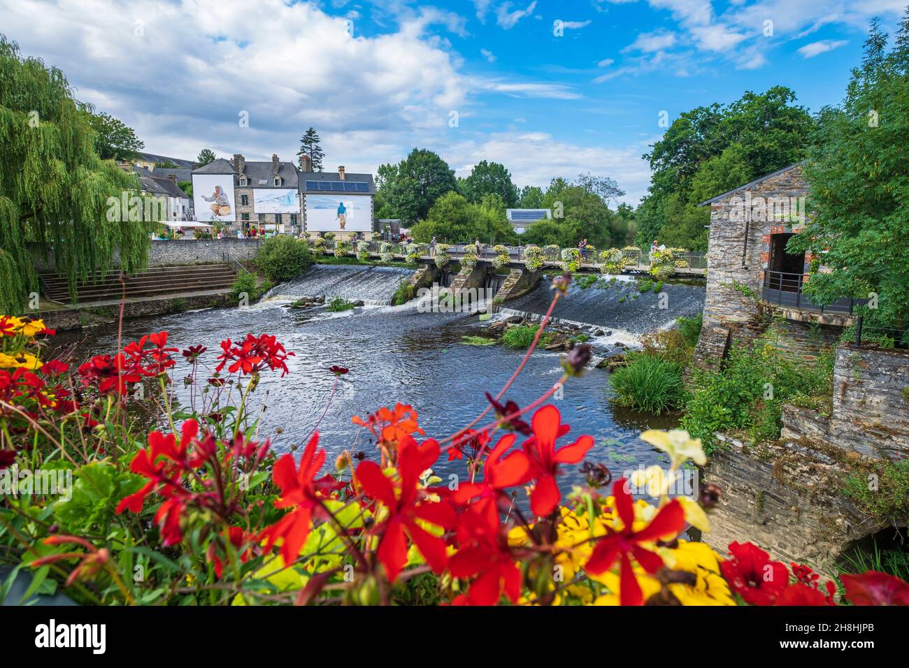 France, Morbihan, La Gacilly, footbridge over the Aff river Stock Photo ...