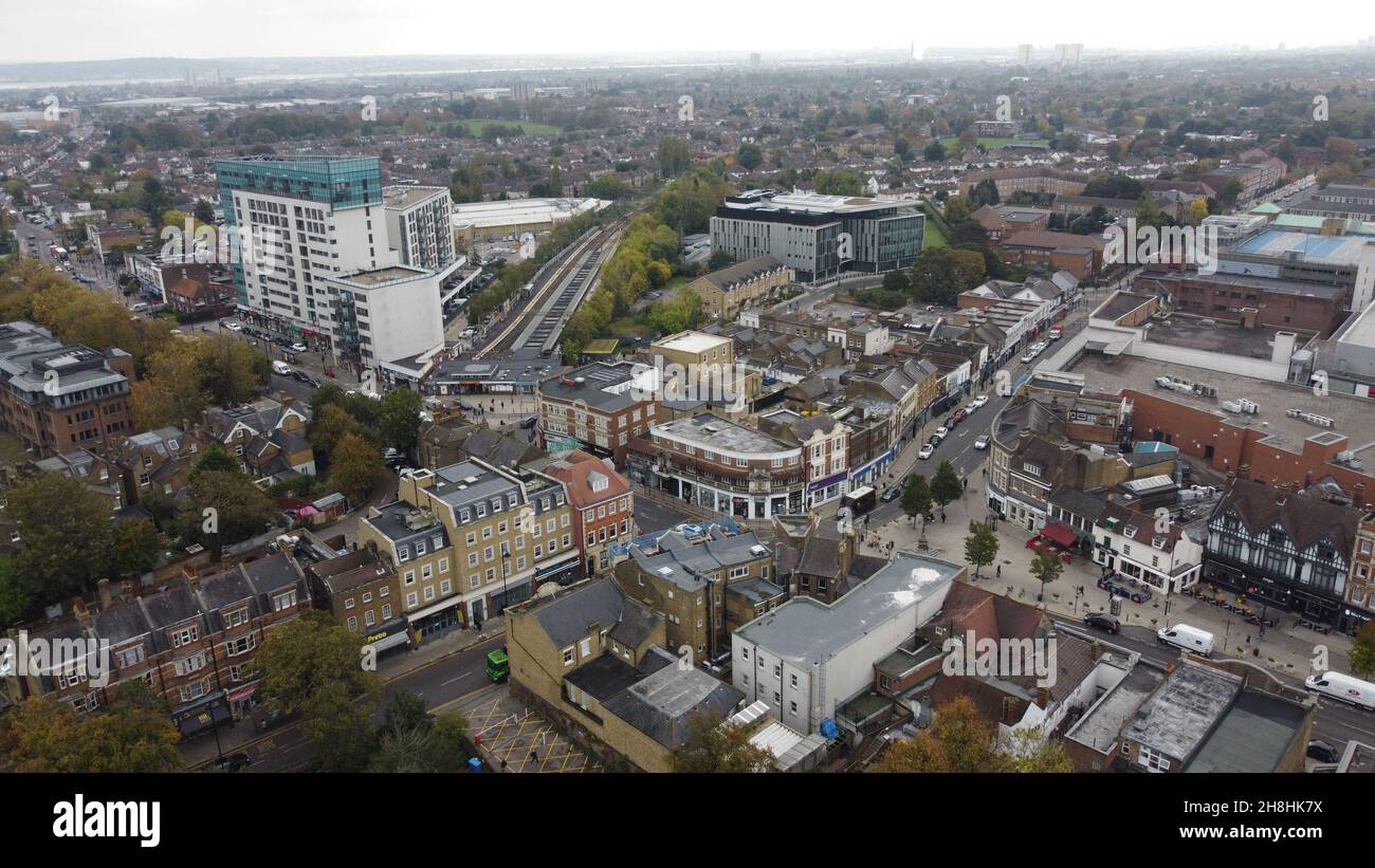 Enfield town centre aerial drone view from above Stock Photo - Alamy