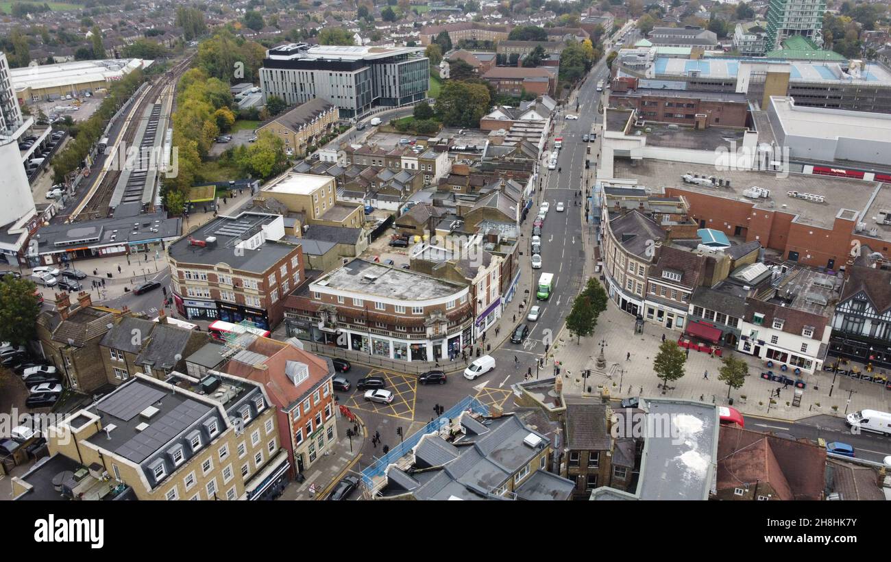 Enfield town centre aerial drone view from above Stock Photo - Alamy