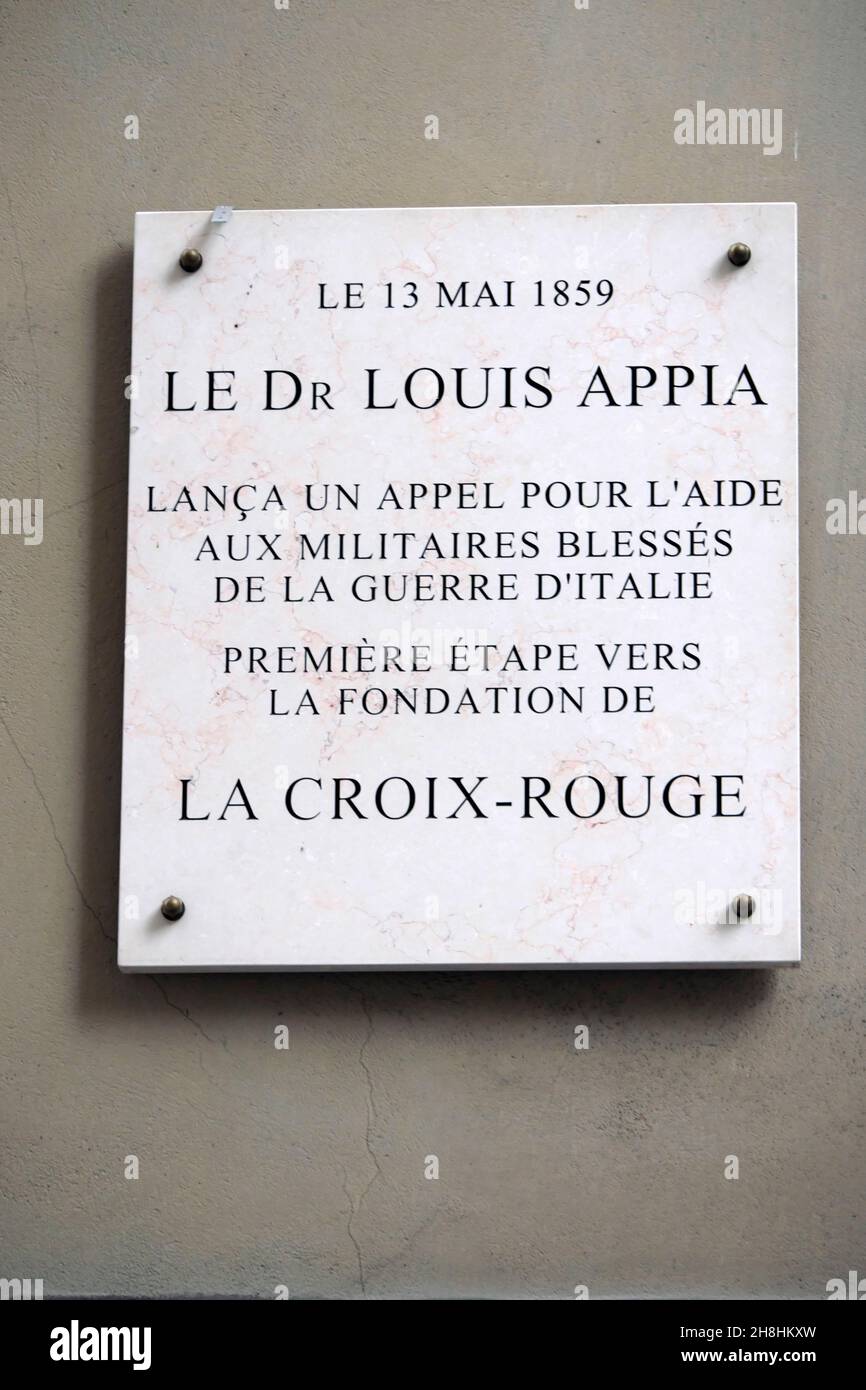 Switzerland, canton of Geneva, Geneva, street, plaque, 1859 First step ...